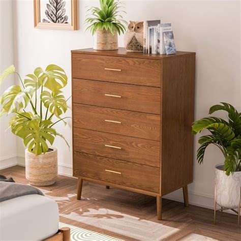 Furniture Of America Riverstone Walnut 5 Drawer 33 5 In Wide Chest Of Drawers With Anti Tip