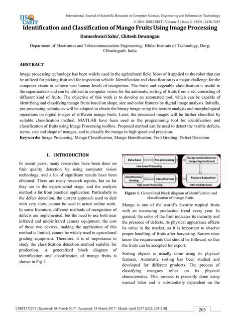 Pdf Identification And Classification Of Mango Fruits