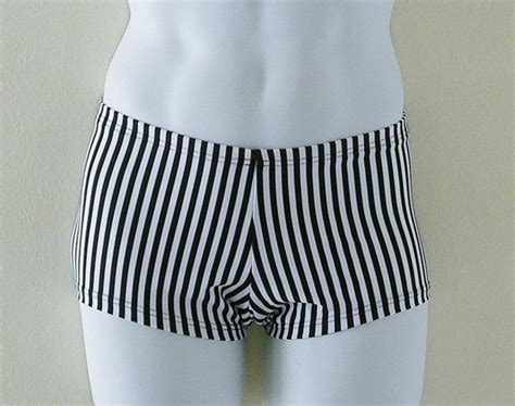 Mens Low Rise Square Cut Swimsuit In Black And White Mini Stripe Etsy