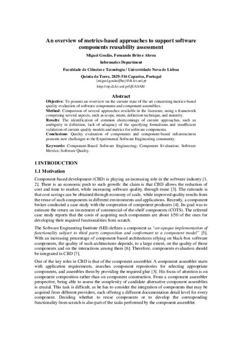 Pdf An Overview Of Metrics Based Approaches To Support Software Components Reusability Assessment
