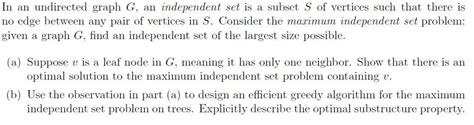 Solved In An Undirected Graph G An Independent Set Is A