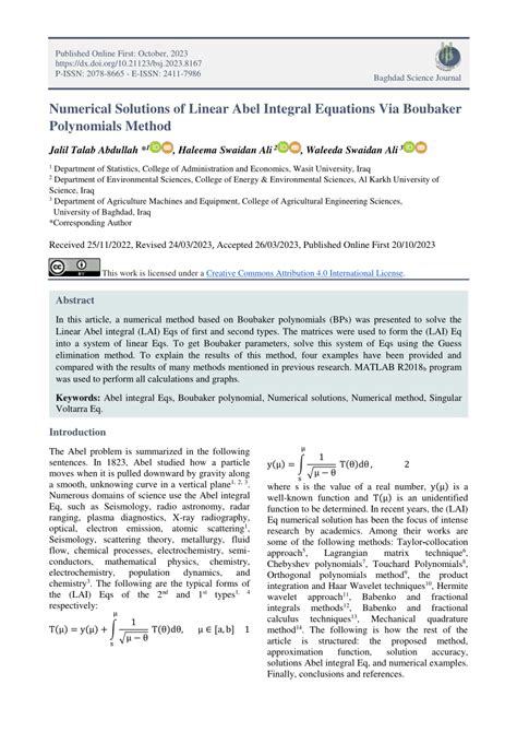 Pdf Numerical Solutions Of Linear Abel Integral Equations Via Boubaker Polynomials Method