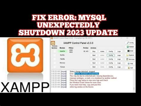 XAMPP MySQL Shutdown Unexpectedly Fixed UPDATE