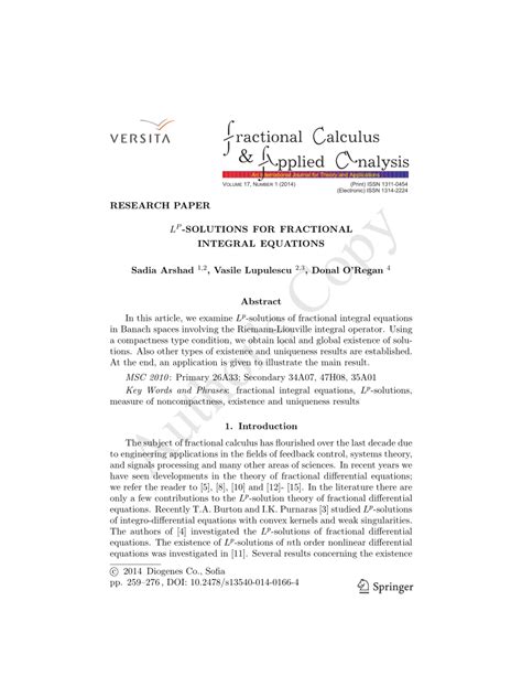 Pdf L P Solutions For Fractional Integral Equations
