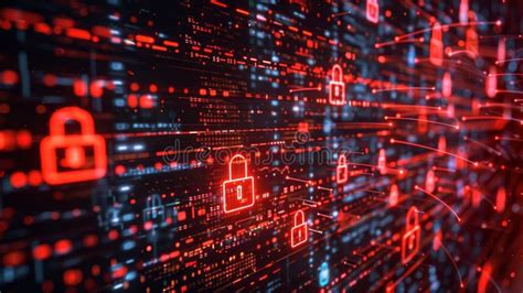 Ominous Red Data Breach Symbols Flash On A Virtual Screen With Code On