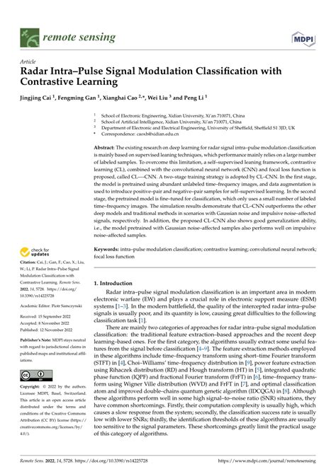 PDF Radar IntraPulse Signal Modulation Classification With Contrastive Learning