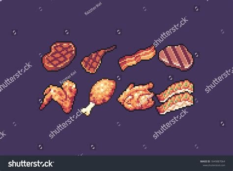 Pixel Art Cooked Meat Containing Pork 库存插图 1849887064 Shutterstock