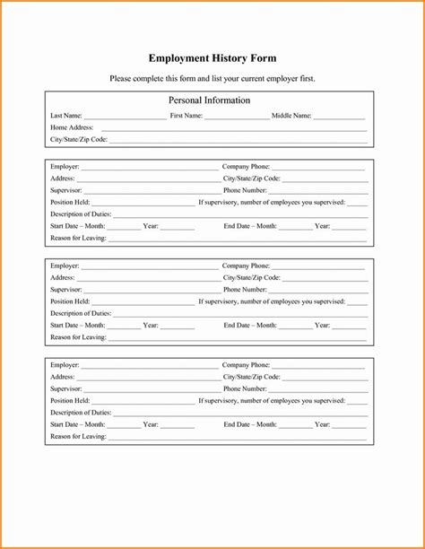 Employment History Form Template