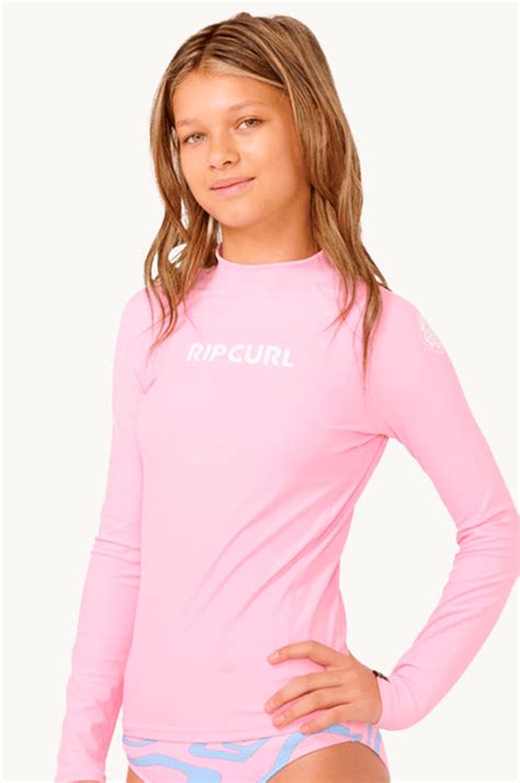 Rip Curl Girls Classic Surf Long Sleeve Suntop Bright Pink