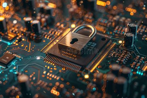Cybersecurity Concept Padlock On Circuit Board Stock Illustration