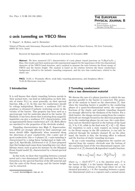 Pdf C Axis Tunneling On Ybco Films