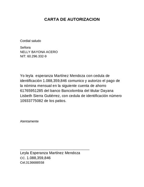 Modelo De Carta Autorizacion