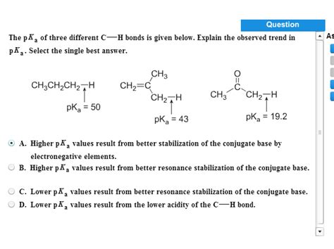 solved the pka of three different c h bonds is given below