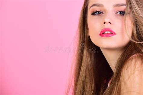 Makeup For Sensual Model With Soft Skin Makeup Cosmetics For Pretty Woman Copy Space Stock