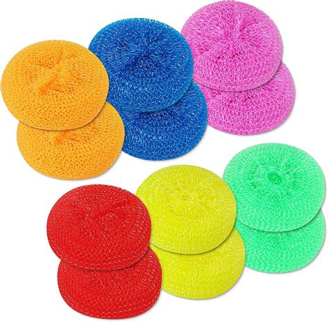Gixusil 12 Pieces Mesh Scrubber For Dishesnylon Scouring Padsassorted Colors Round Plastic