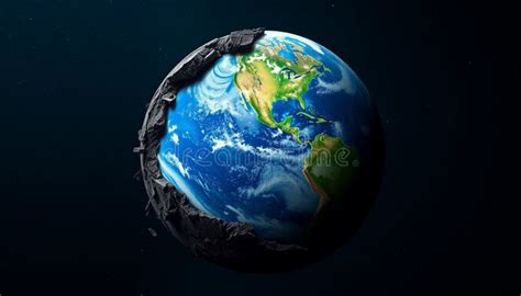 Very Realistic Planet Earth Split In The Middle Stock Illustration