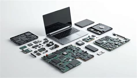 Exploded View Laptop Components White Background Technology Hardware Elements For Education