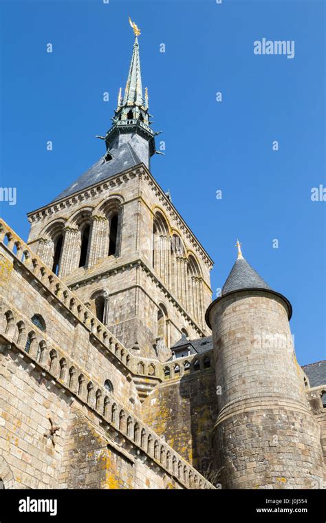 The Medieval Mont Saint Michel Abbey On A Tidal Island And Mainland
