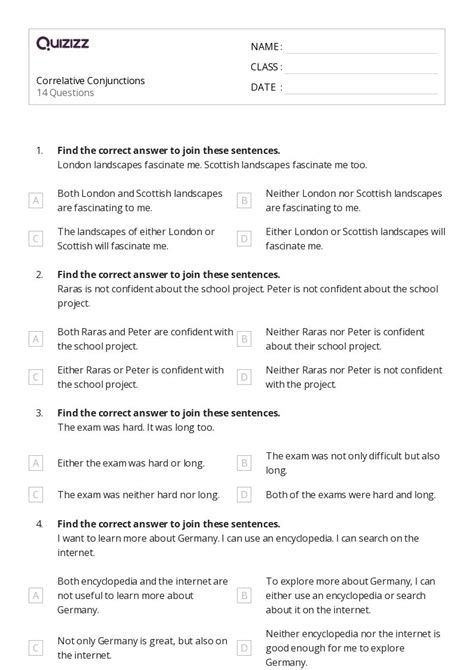 Correlative Conjunctions Worksheets On Quizizz Free Printable