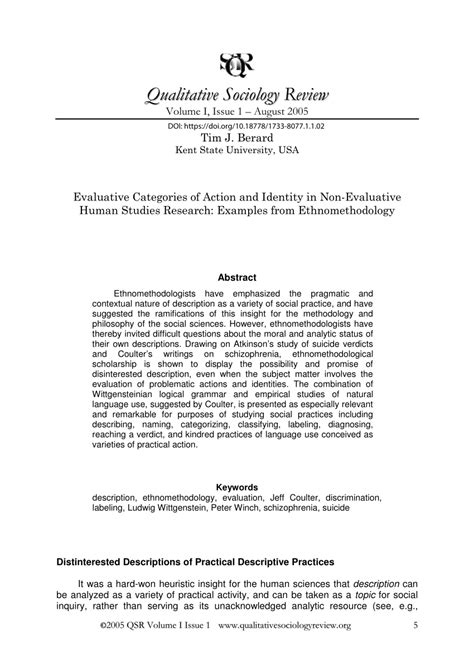 Pdf Evaluative Categories Of Action And Identity In Non Evaluative
