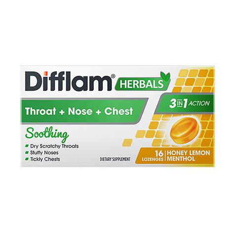 Difflam Herbal 3 In 1 Action Throat Nose Chest Lozenges Honey Lemon Menthol