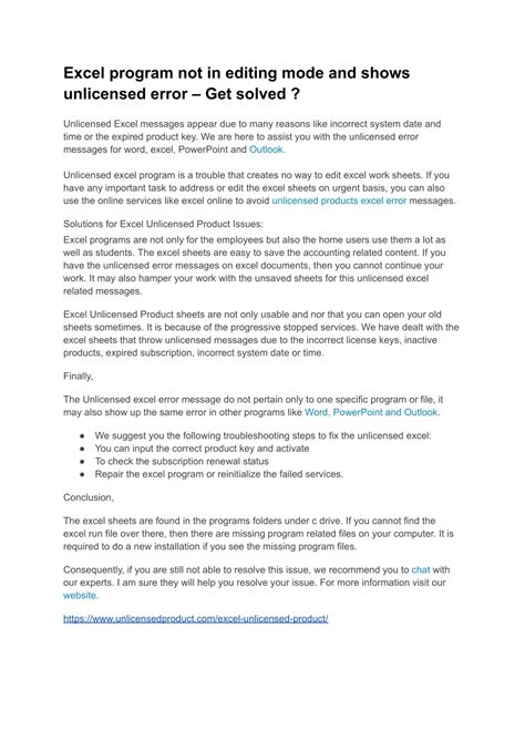Ppt Excel Program Not In Editing Mode And Shows Unlicensed Error Powerpoint Presentation Id