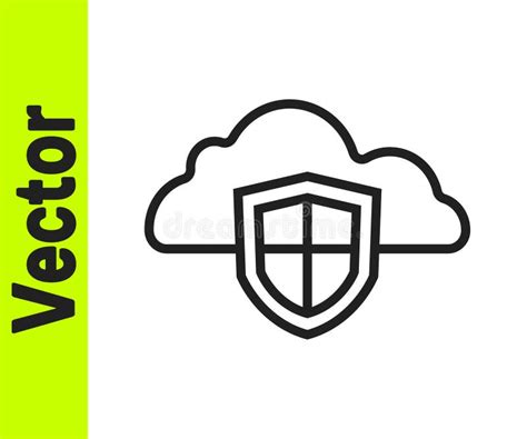Black Line Cloud And Shield Icon Isolated On White Background Cloud Storage Data Protection