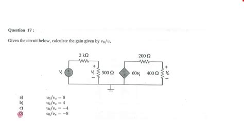 solved question 17 ﻿ given the circuit below calculate the