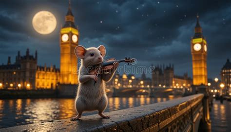 A Whimsical Scene In London Features A Small White Mouse Playing A
