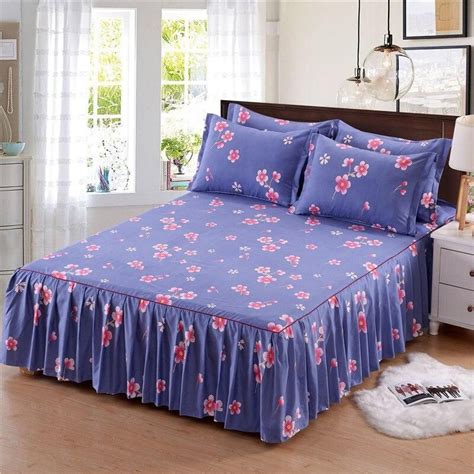 3pcs Classic Floral Printed Bed Skirt Cover Fitted Sheet Cover
