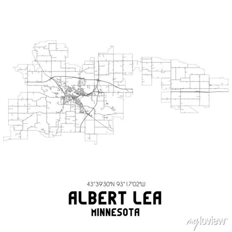 Albert Lea Minnesota Us Street Map With Black And White Lines Posters