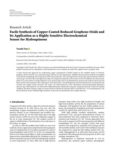 Pdf Facile Synthesis Of Copper Coated Reduced Graphene Oxide And Its Application As A Highly
