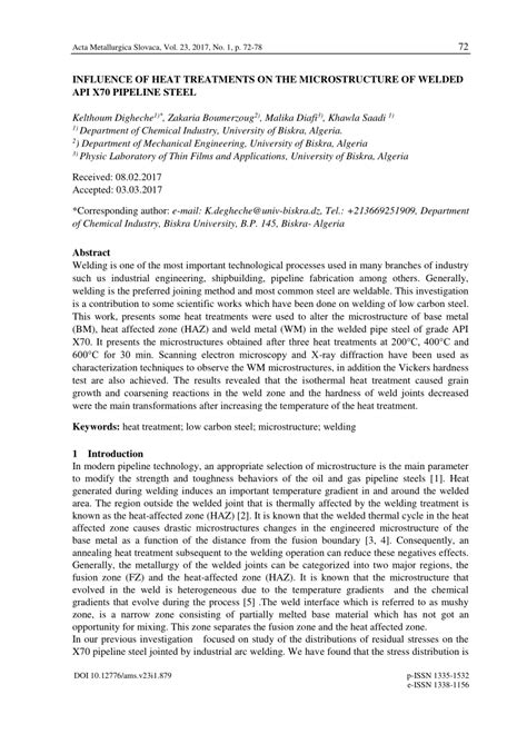Pdf Influence Of Heat Treatments On The Microstructure Of Welded Api