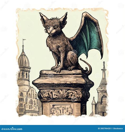 Whimsical Vampire Bat Illustration On A Pillar A Fusion Of Traditional