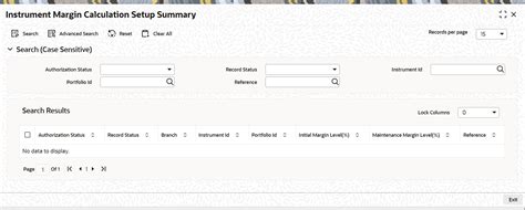 Instrument Margin Calculation Setup Summary Screen