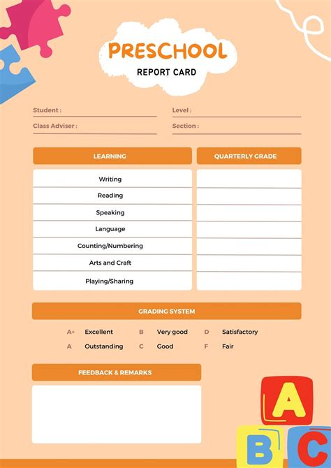 Free Printable Kindergarten Report Card Template Free Printable