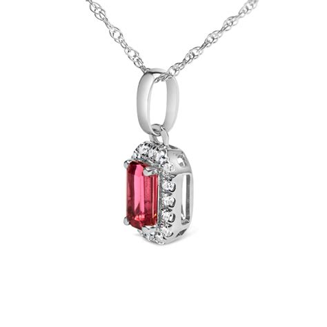 10k White Gold Oval Pink Tourmaline And Diamond Accent Halo Pendant