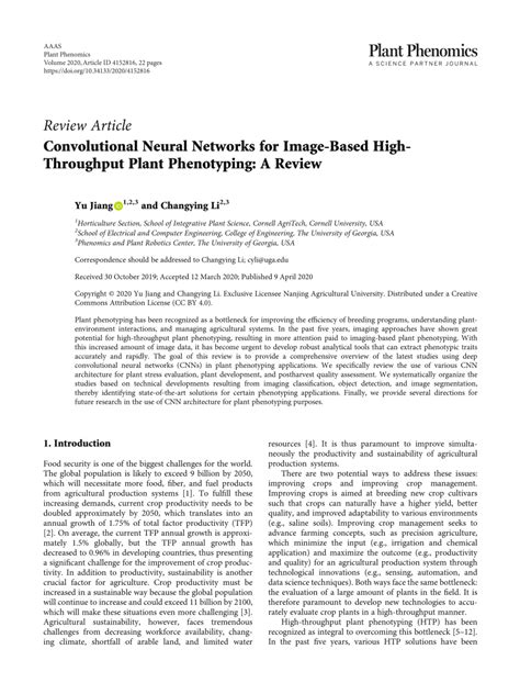 PDF Convolutional Neural Networks For Image Based High Throughput Plant Phenotyping A Review