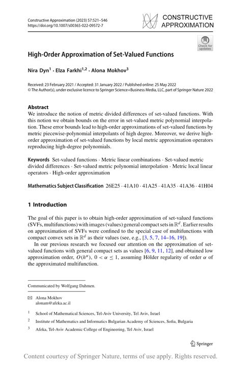High Order Approximation Of Set Valued Functions Request Pdf