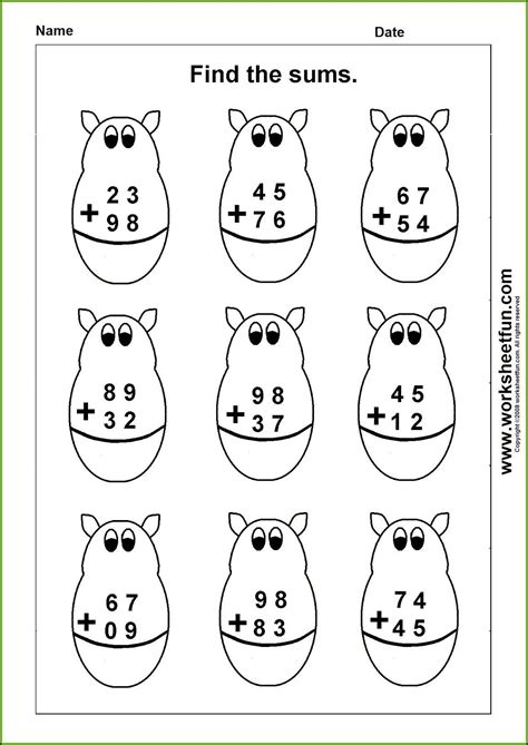 Double Digit Addition Worksheets Without Regrouping Printable Word