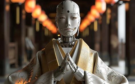 Premium Photo Low Angle Shot Of A Female Cyborg Robot Monk
