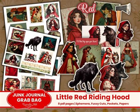 Little Red Riding Hood Junk Journal Ephemera Kit Red Riding Hood