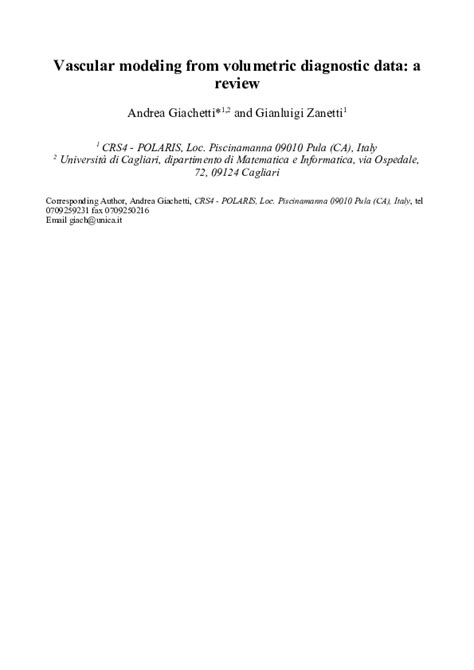 Pdf Vascular Modeling From Volumetric Diagnostic Data A Review