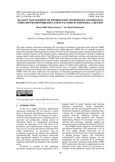 Pdf Quality Management Of Information Technology Governance Cobit 2019 Framework Education