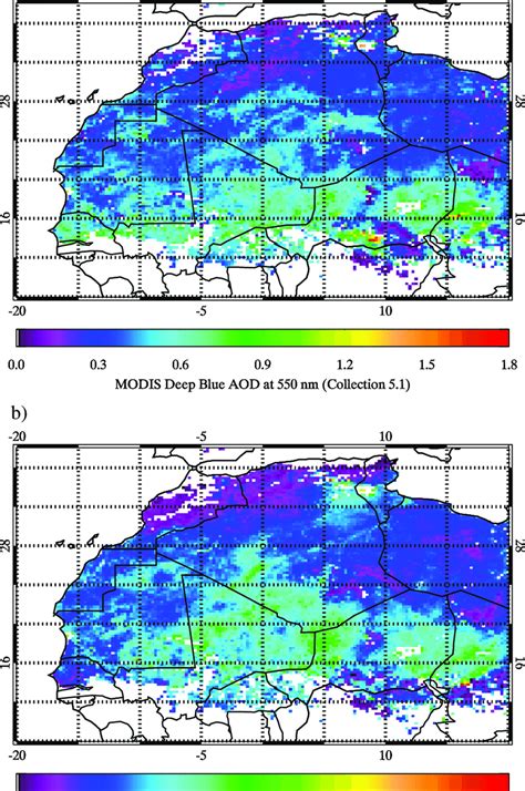 Monthly Mean Modis Deep Blue Retrieved Aods A Collection 51 B Download Scientific