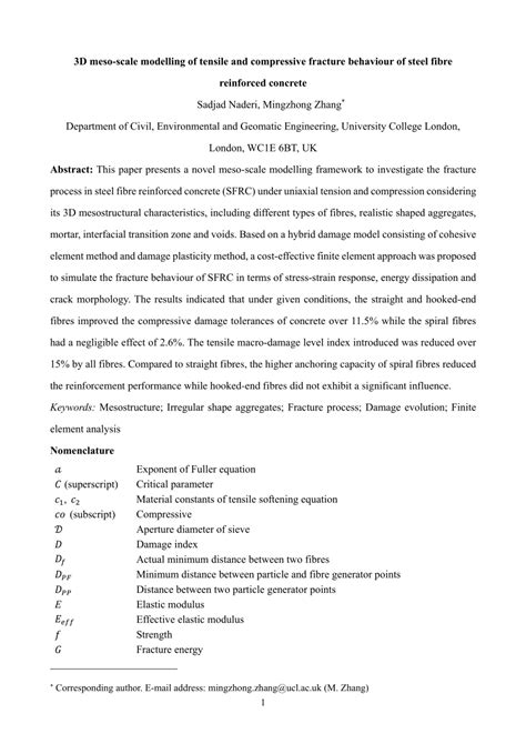 Pdf 3d Meso Scale Modelling Of Tensile And Compressive Fracture Behaviour Of Steel Fibre