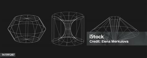 사이버 왜곡 그리드 복고풍 펑크 디자인 요소 검은 색 배경에 와이어 프레임 웨이브 형상 그리드 벡터 일러스트레이션 3차원 형태에 대한 스톡 벡터 아트 및 기타 이미지