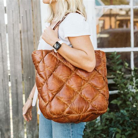 Puffy Womens Large Leather Tote Bag Buffalo Jackson Light Brown