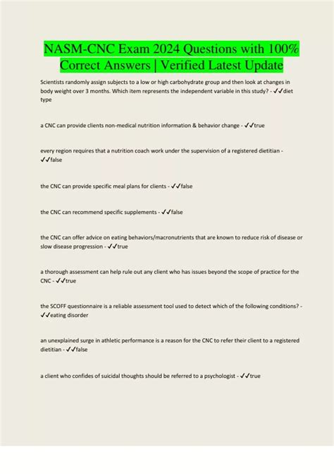 NASM CNC Exam Questions With Correct Answers Verified Latest Update NASM CNC