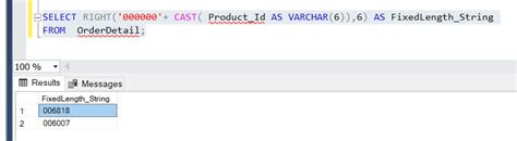 How To Convert Int To Fixed Length String In Sql Server